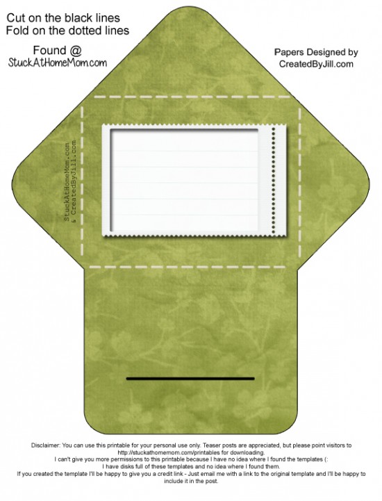 Self Closing Envelope Printable (Digital Scrapbooking) Pattern: Green ...